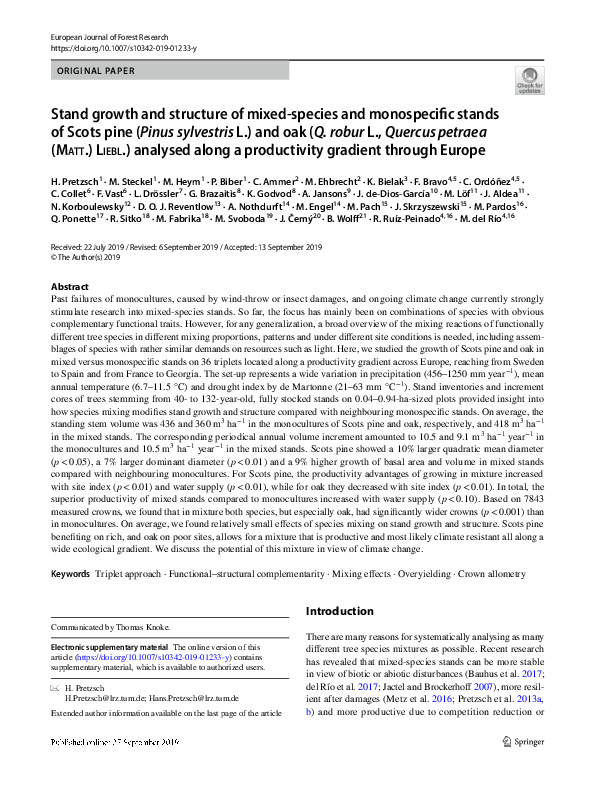 (PDF) Stand growth and structure of mixed-species and monospecific ...