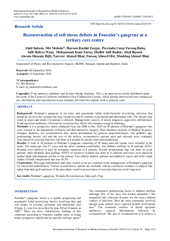 (PDF) Reconstruction of soft tissue defects in Fournier's gangrene at a ...