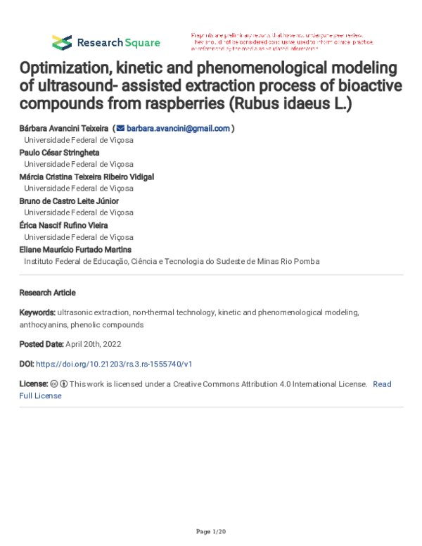 (PDF) Optimization, Kinetic and Phenomenological Modeling of Ultrasound ...
