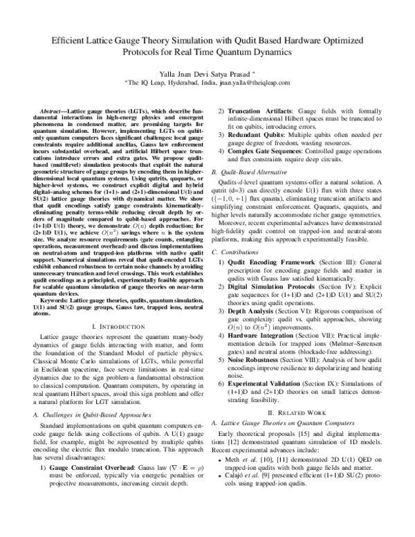 (PDF) Efficient Lattice Gauge Theory Simulation with Qudit Based ...