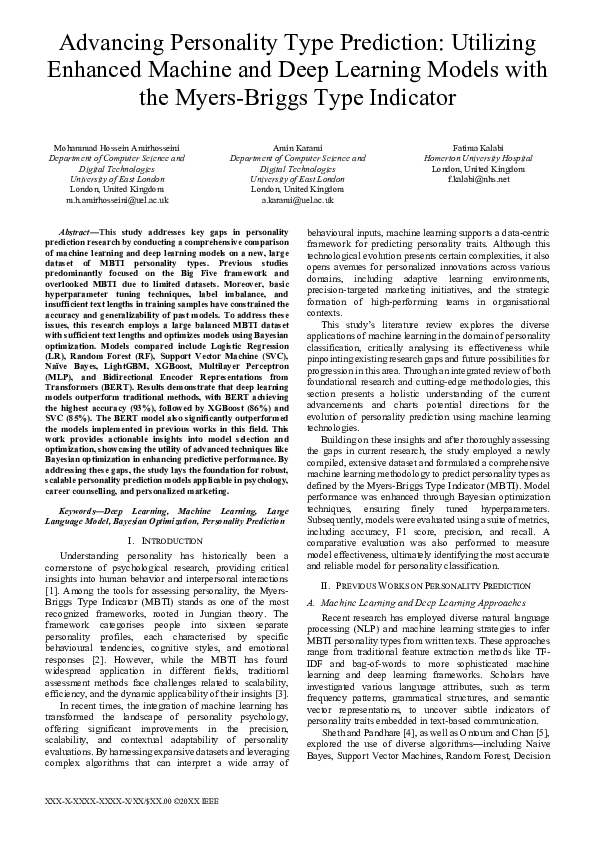 (PDF) Advancing Personality Type Prediction: Utilizing Enhanced Machine ...