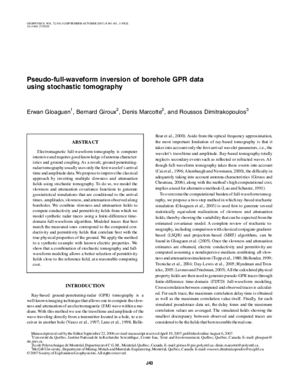 (PDF) seudo-full-waveform inversion of borehole GPR data sing ...