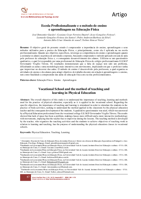 (PDF) Escola Profissionalizante e o método de ensino e aprendizagem na ...