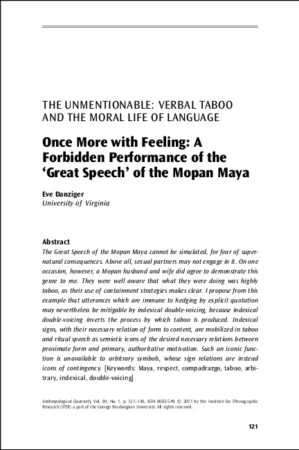 (PDF) THE UNMENTIONABLE: VERBAL TABOO AND THE MORAL LIFE OF LANGUAGE ...