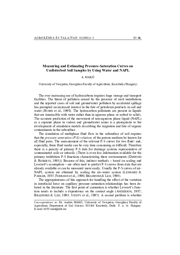 (PDF) Measuring and Estimating Pressure-Saturation Curves on ...