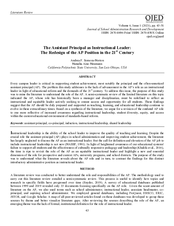 (PDF) The Assistant Principal as Instructional Leader: The Redesign of ...