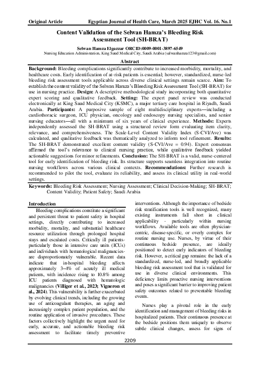 (PDF) Content Validation of the Selwan Hamza's Bleeding Risk Assessment ...