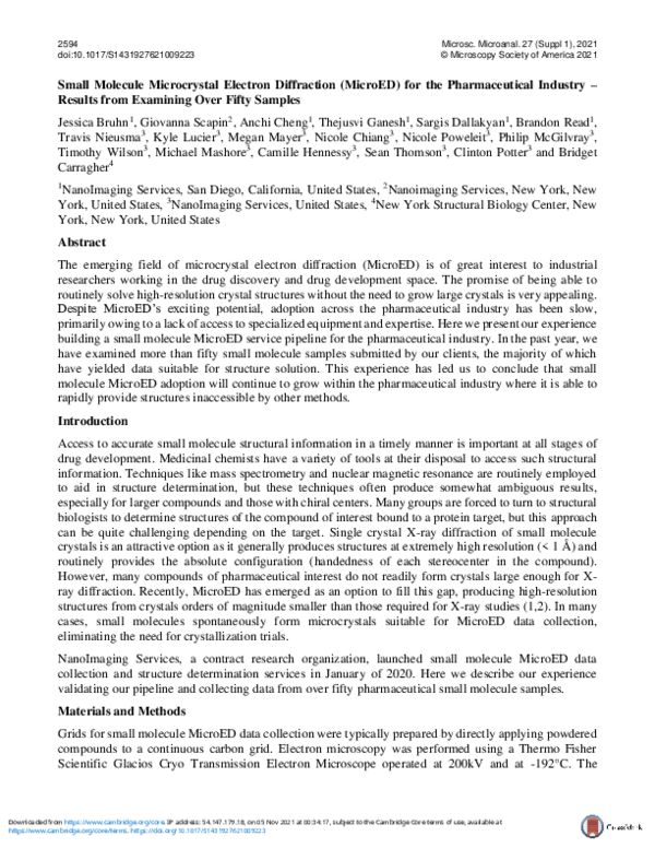 (PDF) Small Molecule Microcrystal Electron Diffraction (MicroED) for ...