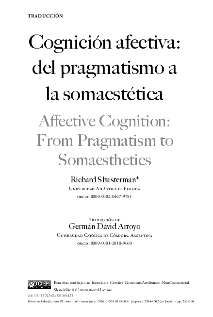 (PDF) "Cognición afectiva: del pragmatismo a la somaestética" de ...
