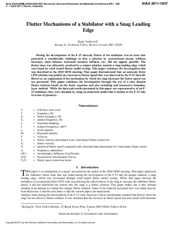 (PDF) Flutter Mechanisms of a Stabilator with a Snag Leading Edge