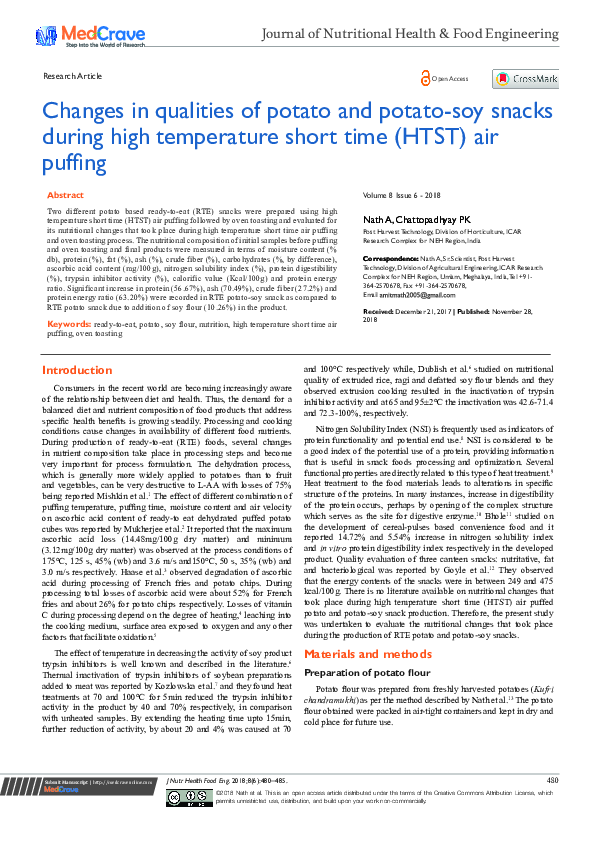 (PDF) Changes in qualities of potato and potato-soy snacks during high ...