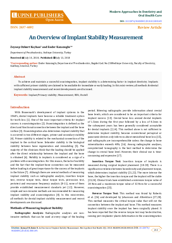 (PDF) An Overview of Implant Stability Measurement