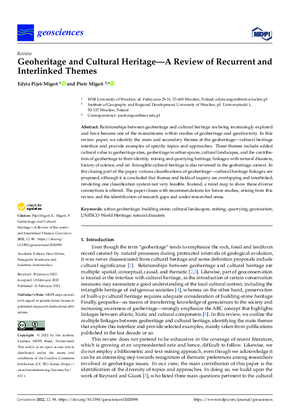 (PDF) Geoheritage and Cultural Heritage—A Review of Recurrent and ...