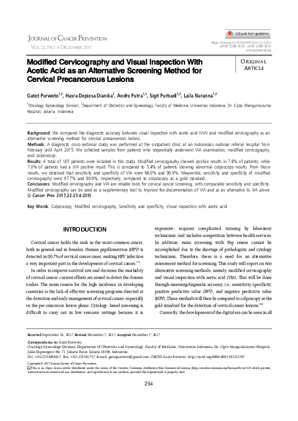 (PDF) Modified Cervicography and Visual Inspection With Acetic Acid as ...