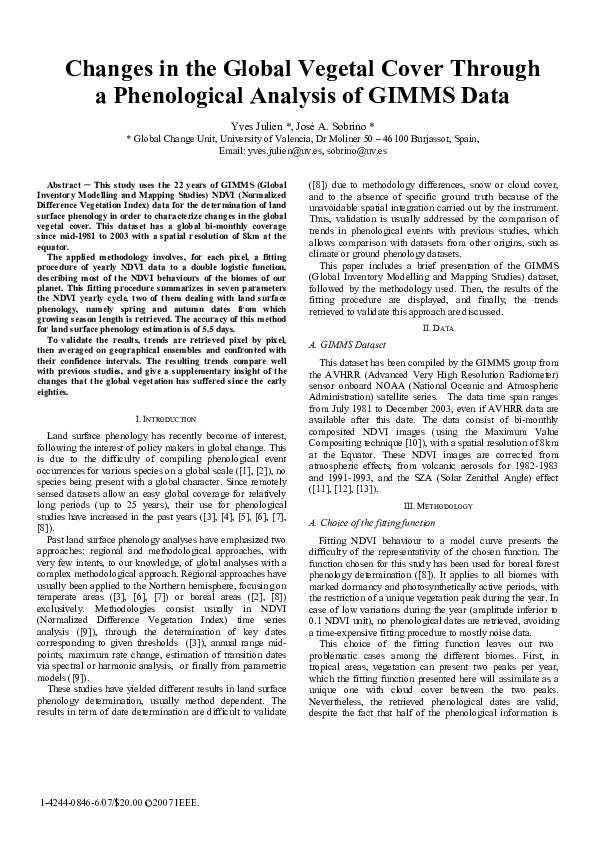 (PDF) Changes in the Global Vegetal Cover Through a Phenological ...