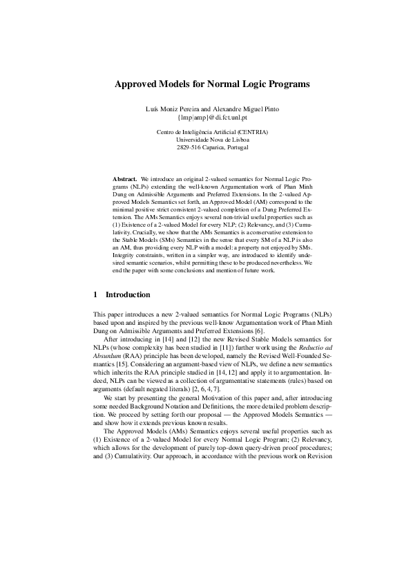 (PDF) Approved models for normal logic programs