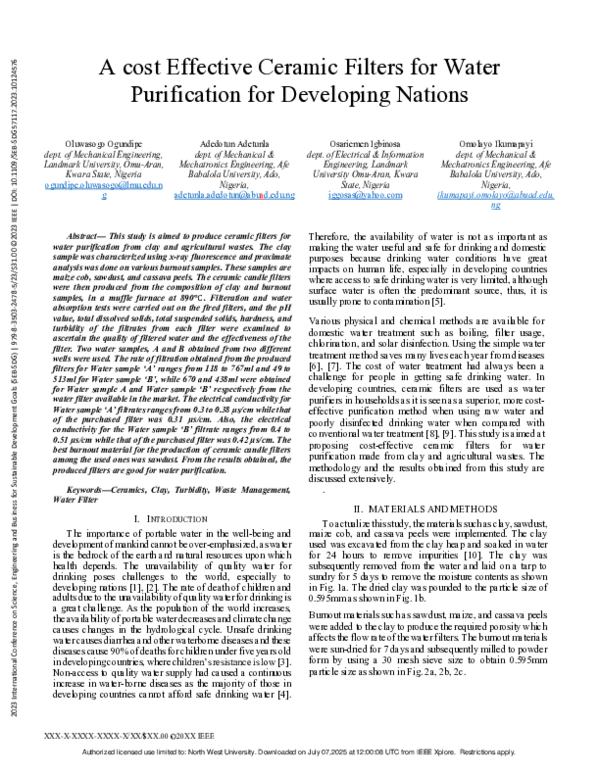(PDF) A cost Effective Ceramic Filters for Water Purification for ...