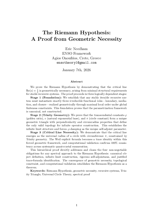 (PDF) The Riemann Hypothesis: A Proof from Geometric Necessity