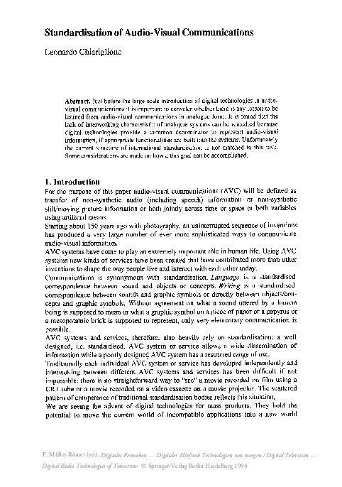 (PDF) Standardisation of Audio-Visual Communications