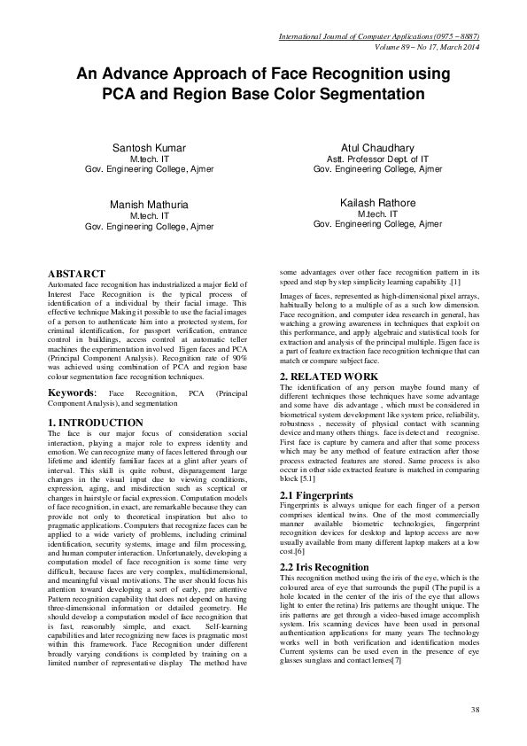 (PDF) An Advance Approach of Face Recognition using PCA and Region Base ...