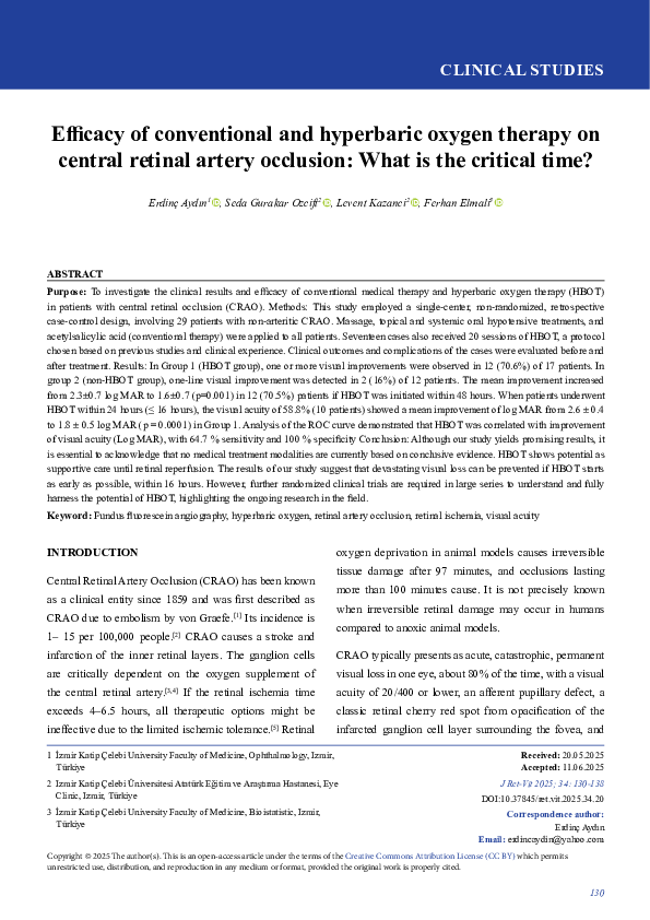 (PDF) Efficacy of conventional and hyperbaric oxygen therapy on central ...