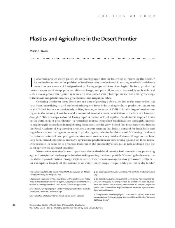 (PDF) Plastics and Agriculture in the Desert Frontier
