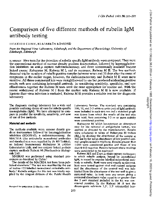 (PDF) Comparison of five different methods of rubella IgM antibody testing