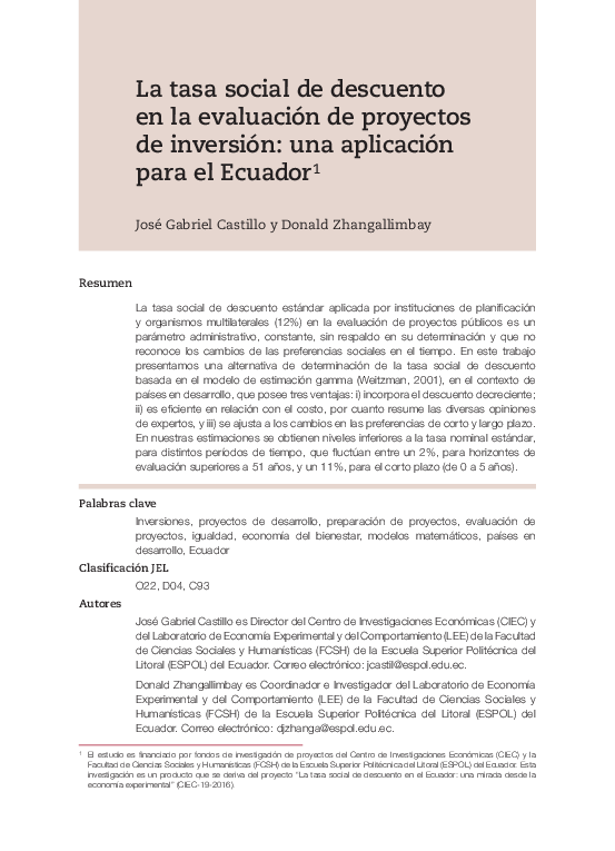 (PDF) La tasa social de descuento en la evaluación de proyectos de ...