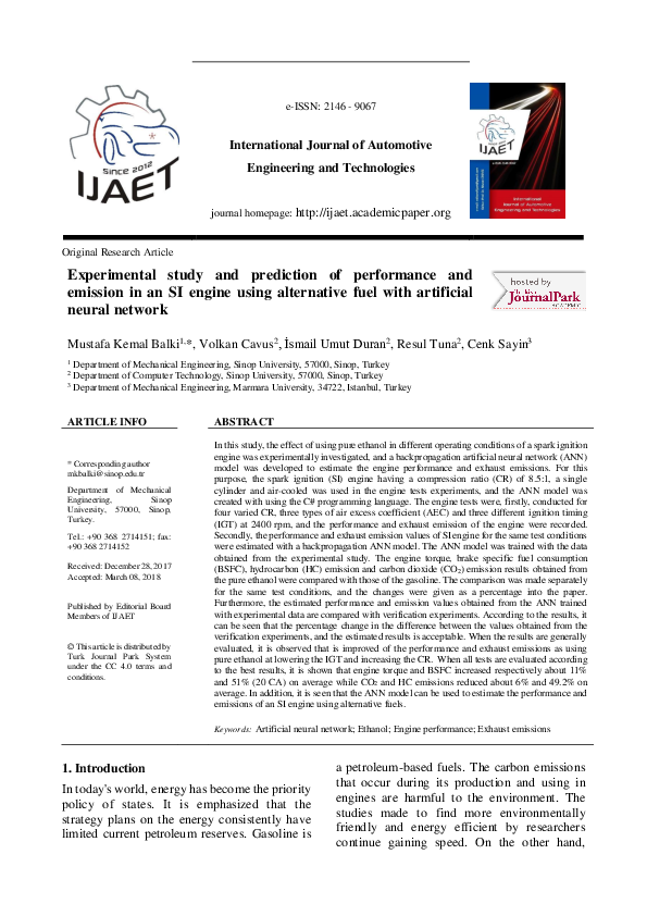 (PDF) Experimental Study and Prediction of Performance and Emission in ...