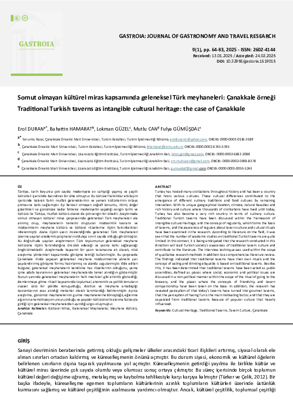 (PDF) Traditional Turkish Taverns as Intangible Cultural Heritage: The ...