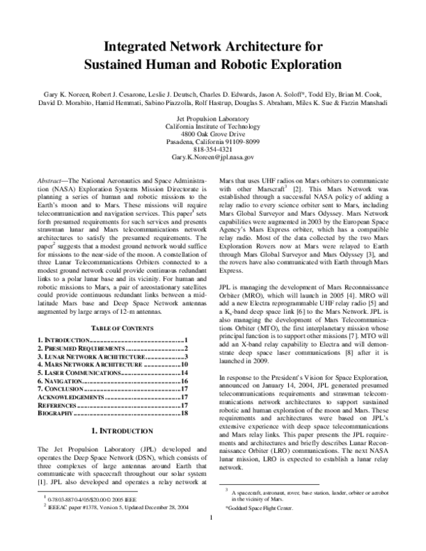 (PDF) Integrated network architecture for sustained human and robotic ...