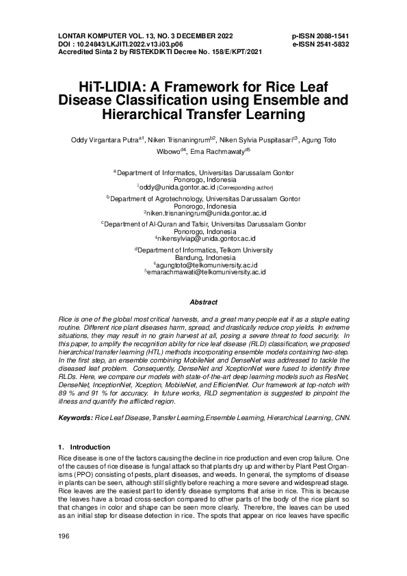 (PDF) HiT-LIDIA: A Framework for Rice Leaf Disease Classification using ...