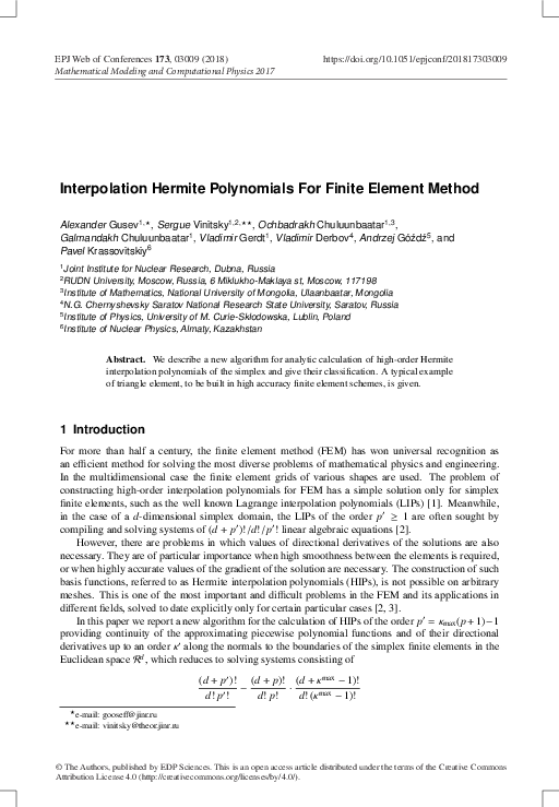 (PDF) Interpolation Hermite Polynomials For Finite Element Method