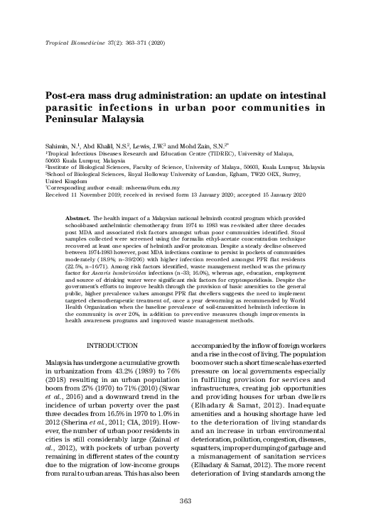 (PDF) Post-era mass drug administration: an update on intestinal ...