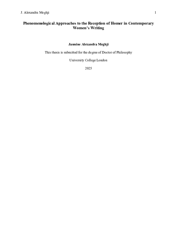 (PDF) Phenomenological Approaches to the Reception of Homer in ...
