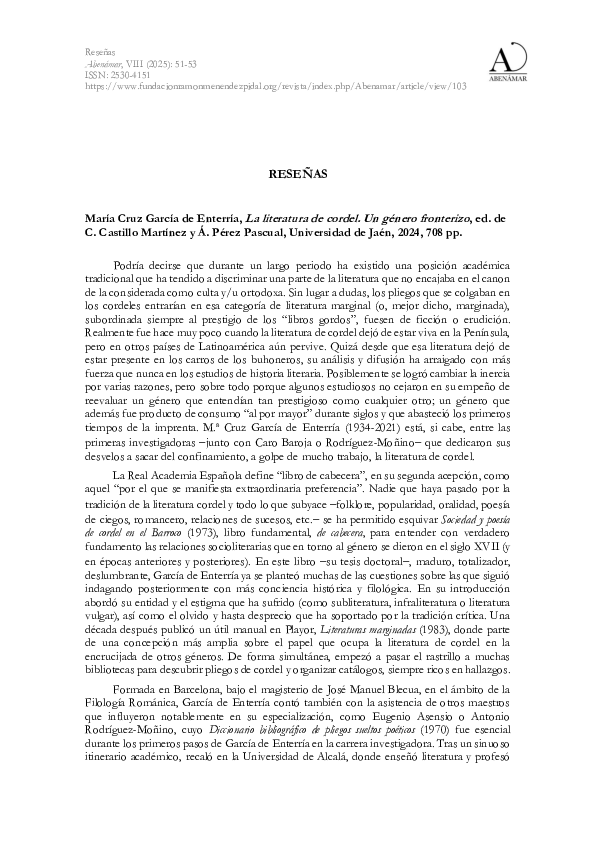 (PDF) María Cruz García de Enterría, La literatura de cordel. Un género ...