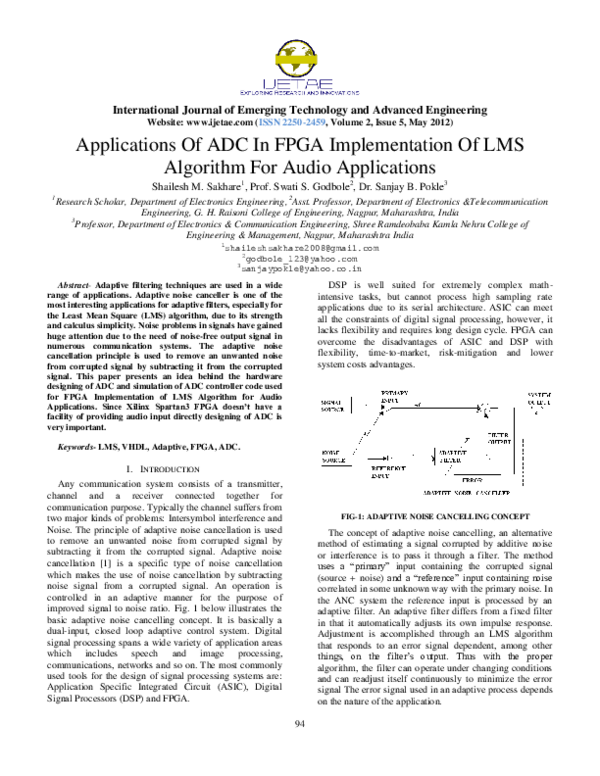 (PDF) Applications Of ADC In FPGA Implementation Of LMS Algorithm For ...