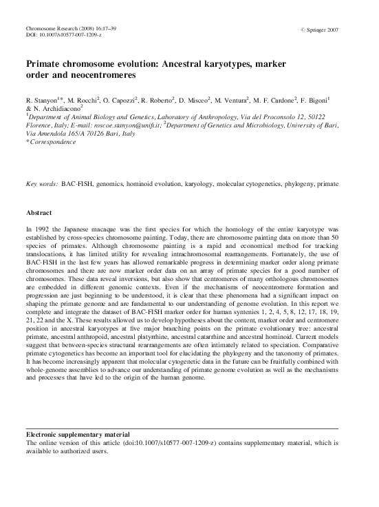 (PDF) Primate chromosome evolution: Ancestral karyotypes, marker order ...