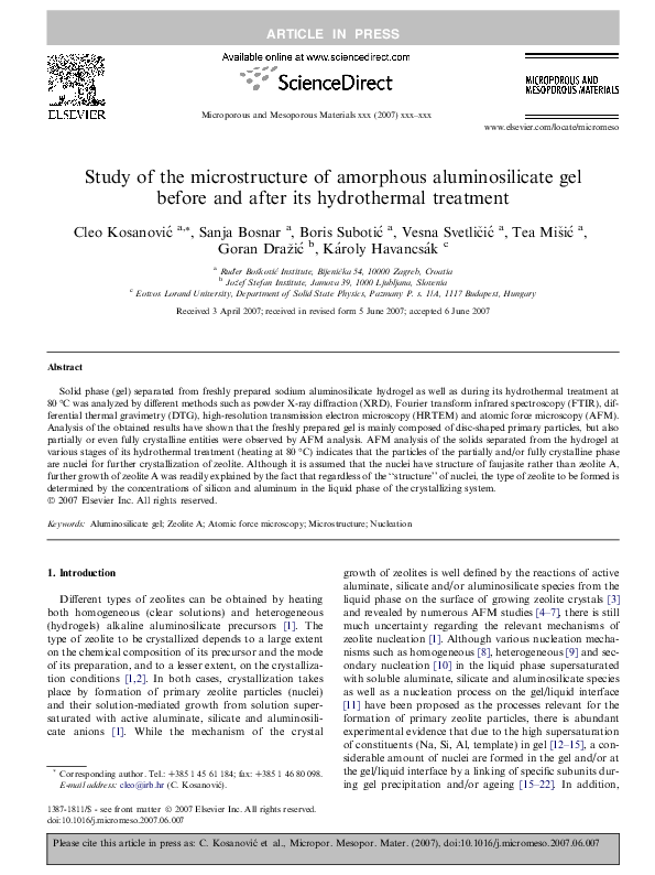 (PDF) Study of the microstructure of amorphous aluminosilicate gel ...