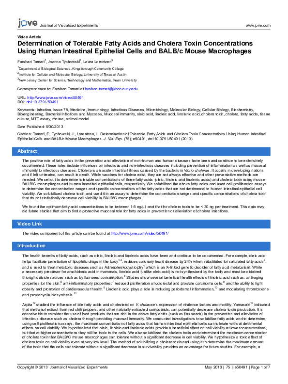 (PDF) Determination of tolerable fatty acids and cholera toxin ...