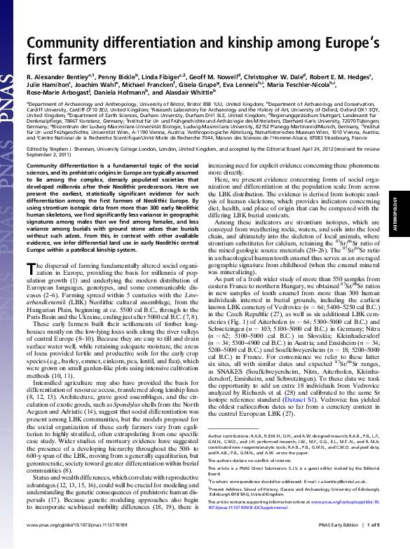 (PDF) Community differentiation and kinship among Europe’s first farmers