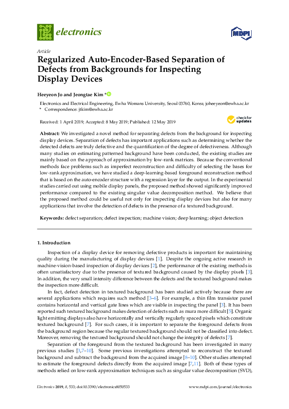 (PDF) Regularized Auto-Encoder-Based Separation of Defects from ...