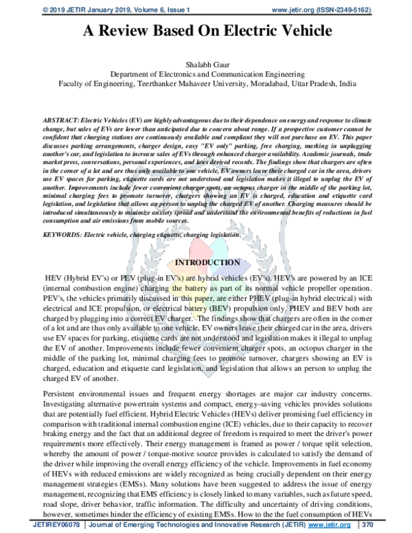 (PDF) A Review Based On Electric Vehicle