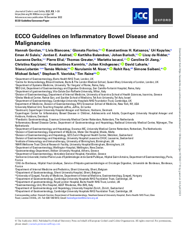 (PDF) ECCO Guidelines on Inflammatory Bowel Disease and Malignancies