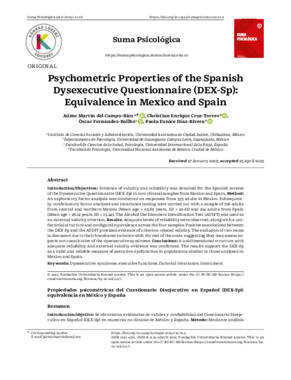 (PDF) Psychometric Properties of the Spanish Dysexecutive Questionnaire ...