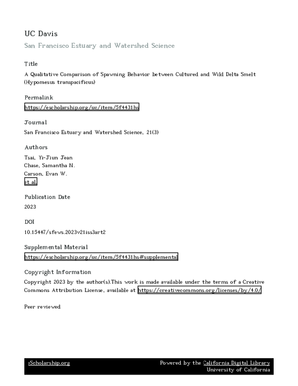 (PDF) A Qualitative Comparison of Spawning Behavior Between Cultured ...