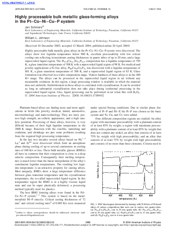 (PDF) Highly processable bulk metallic glass-forming alloys in the Pt ...