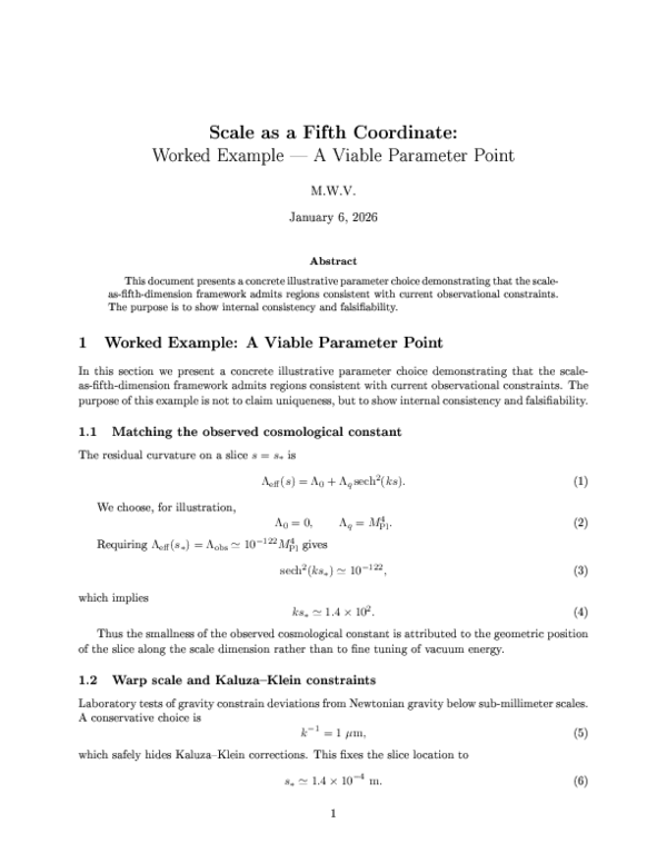 (PDF) Scale as a Fifth Coordinate: Worked Example — A Viable Parameter ...