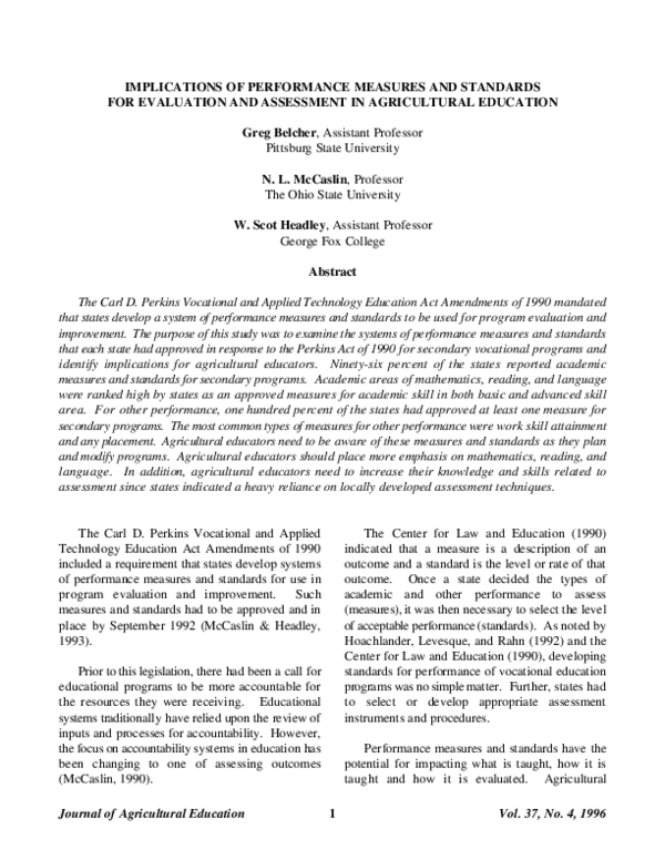 (PDF) Implications of Performance Measures and Standards for Evaluation ...