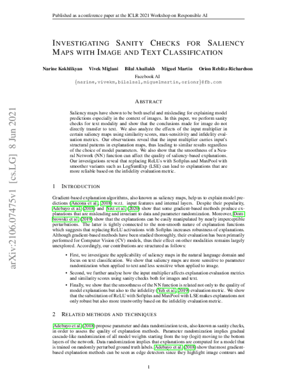 (PDF) Investigating sanity checks for saliency maps with image and text ...